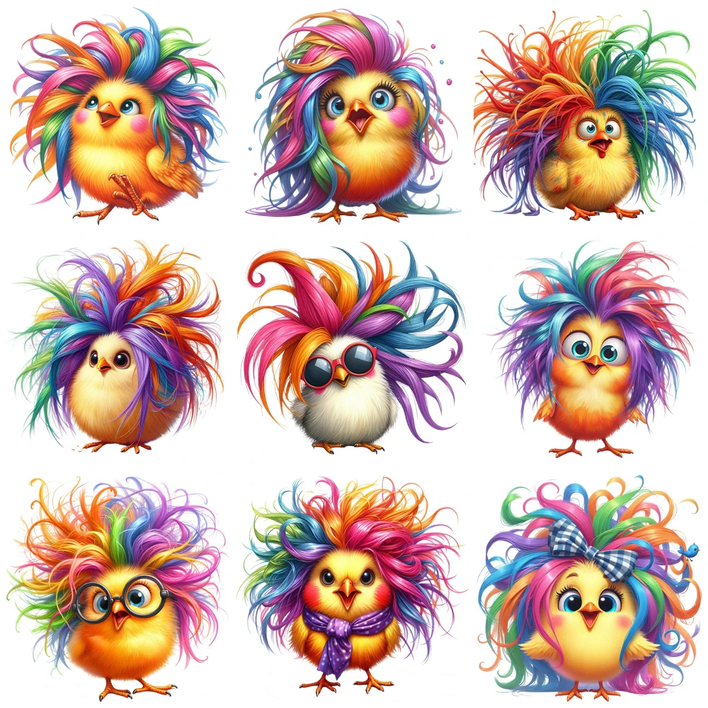 15cm Kids Colorful Crazy Chicken Iron-On Transfers Patches For Clothing ...