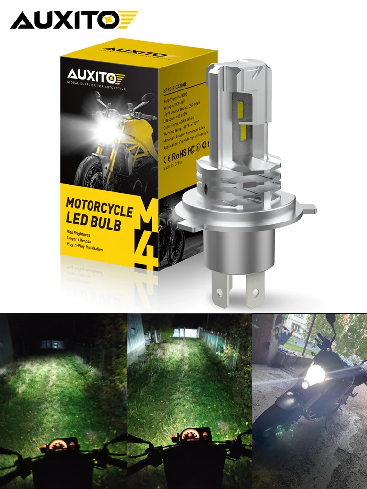 1Pcs Fanless Motorcycle LED Headlight CSP H4 LED Moto Light High Low ...