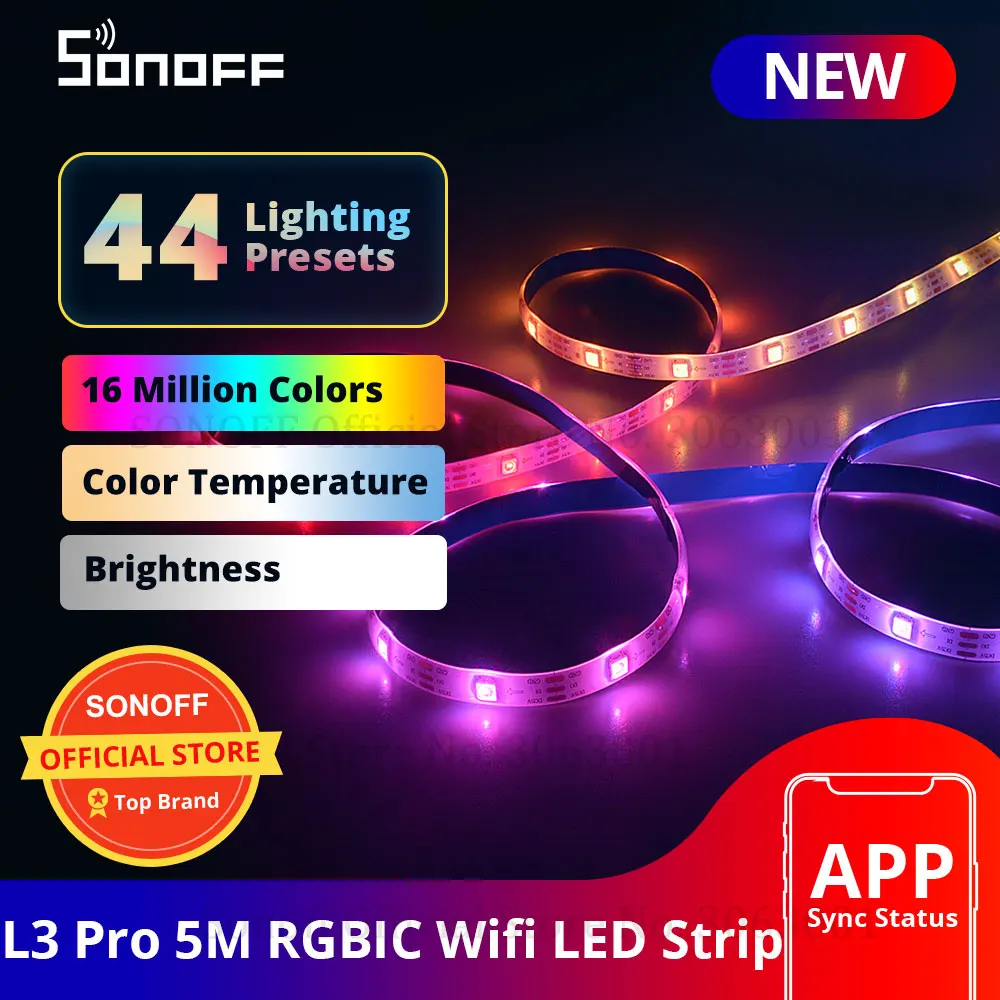 SONOFF L3 Pro 5M RGBIC Wifi Smart LED Strip Lights 16.4Ft Wireless Remote Voice/ Local Control ...