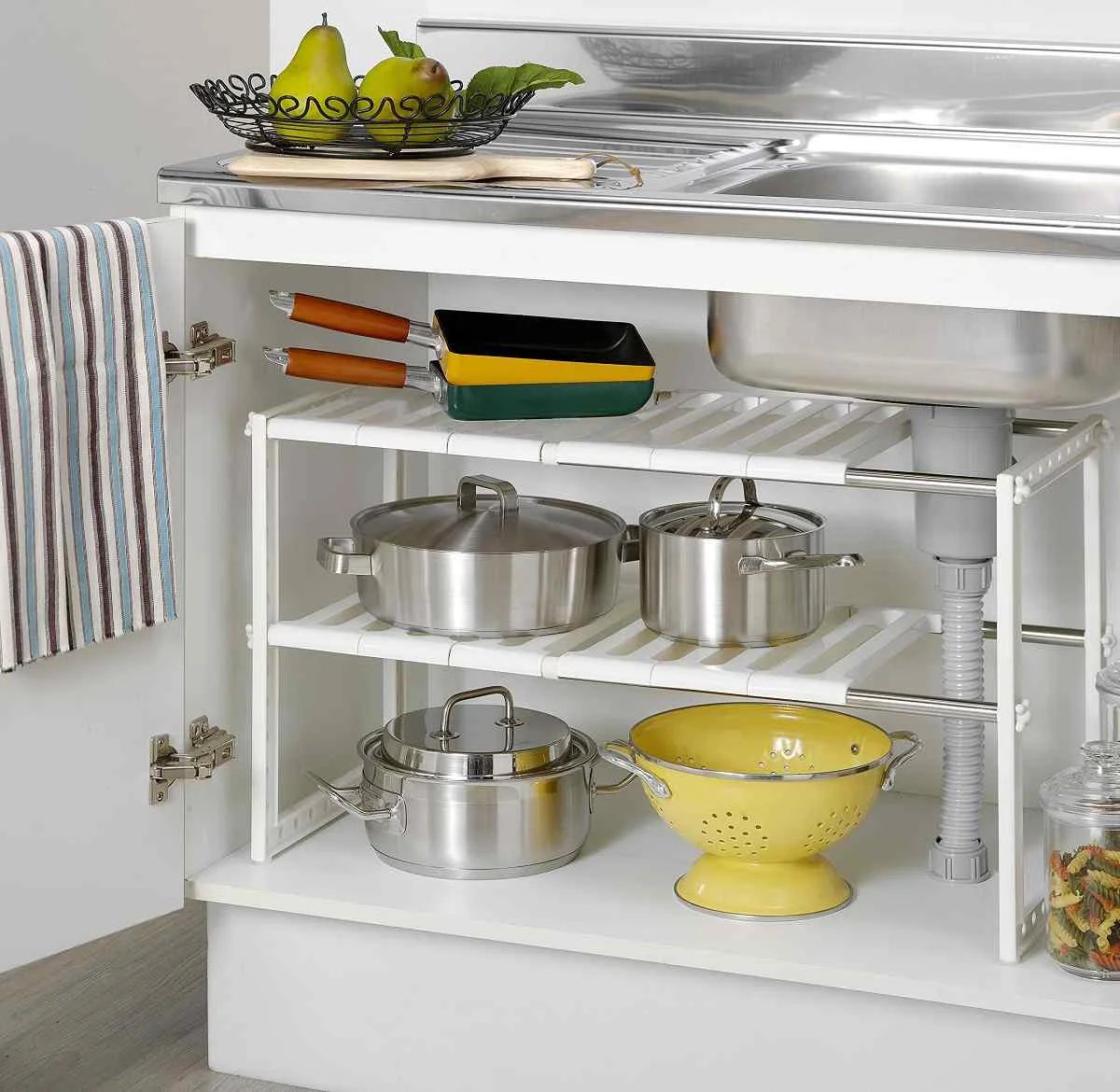 2 Tier Adjustable Kitchen Storage Rack Closet Shelf Dish Drying Rack ...