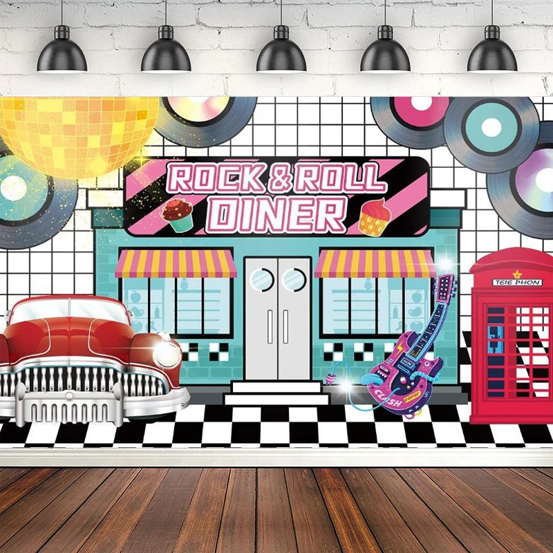 Photography Backdrop 50's Theme Happy Birthday Party Retro Rock And ...