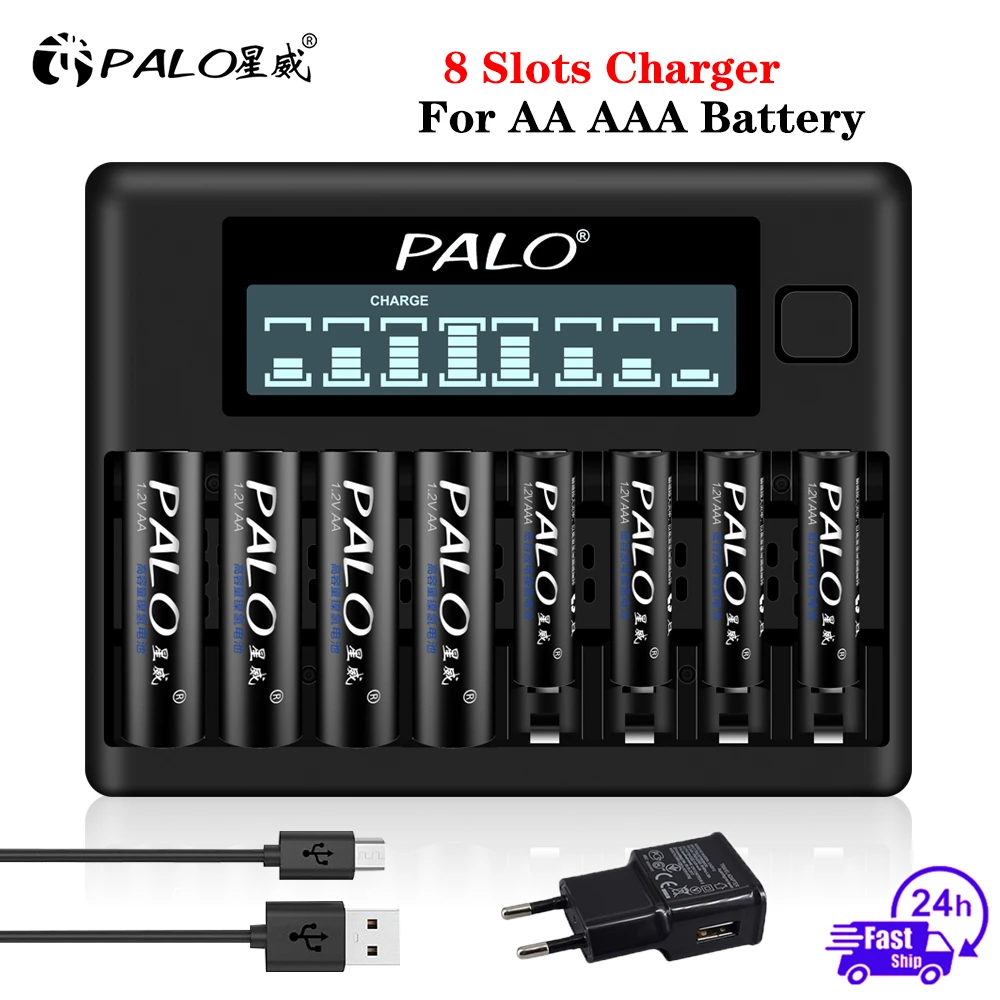 4-16 Slots Fast Smart Charger LCD Display Intelligent AA AAA Battery ...