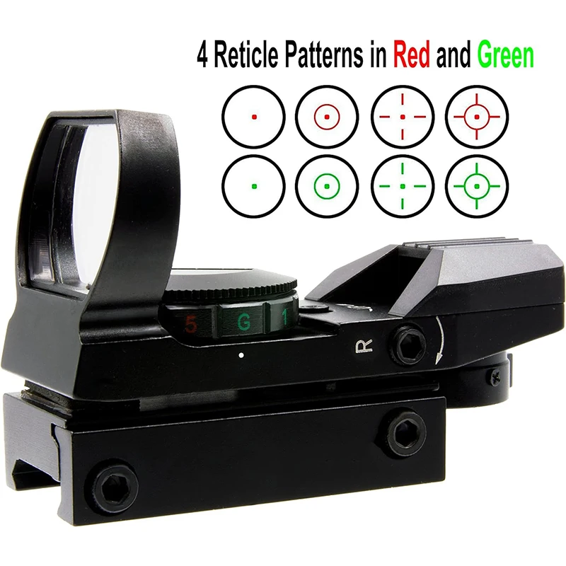Red-Dot-Airsoft-Sight-Adjustable-Shooting-Reflex-4-Reticle-Red-Green ...