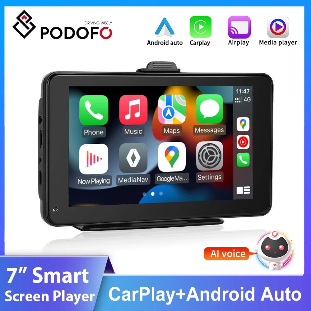 Podofo Universal 7inch Car Monitor Rearview Video Recording Carplay Wireless Connection HD ...