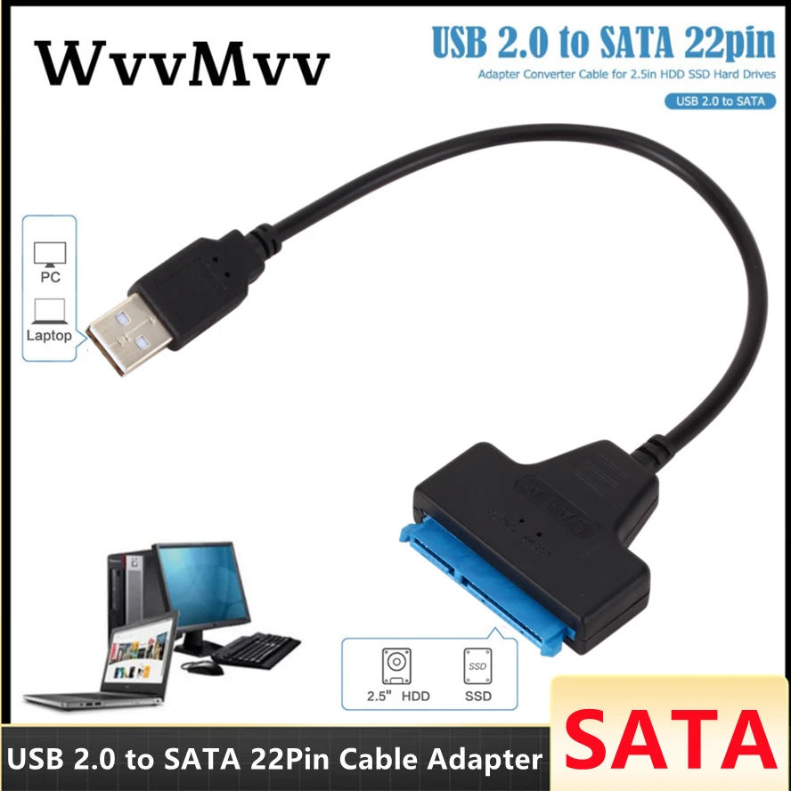 USB 2.0 para SATA 22Pin Cabo Adaptador, Converter Lines, HDD, SSD, HDD ...