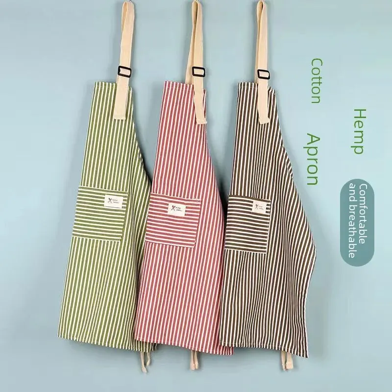 Fashionable-Cotton-Linen-Striped-Apron-For-Household-Kitchen-Restaurant ...
