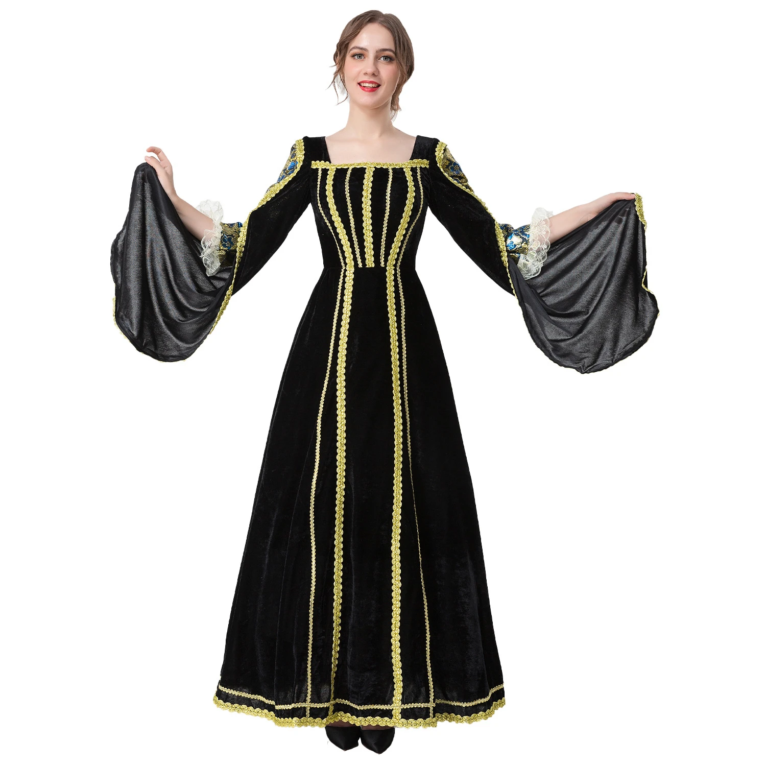 2022 New Women Medieval Victorian Dress Black Velvet Noble Princess ...