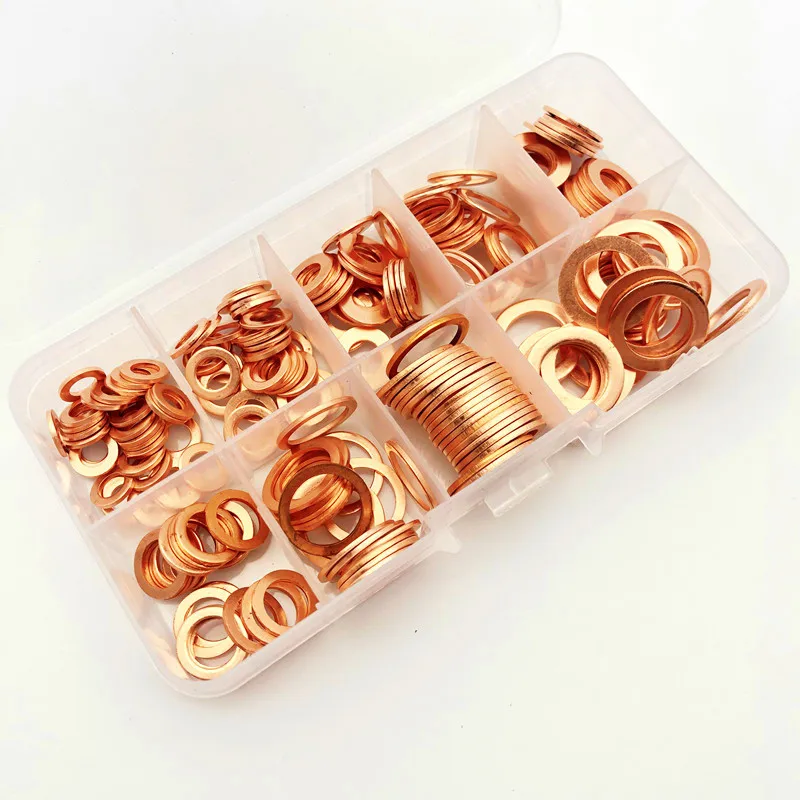 200-PCS-Copper-Gasket-Assortment-Kit-Flat-Sealing-Ring-Auto-Repair ...