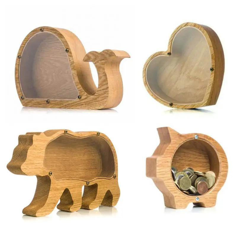 Wooden Money Box Cute Rabbit Whale Lion Animal Money Boxes Coin Piggy ...