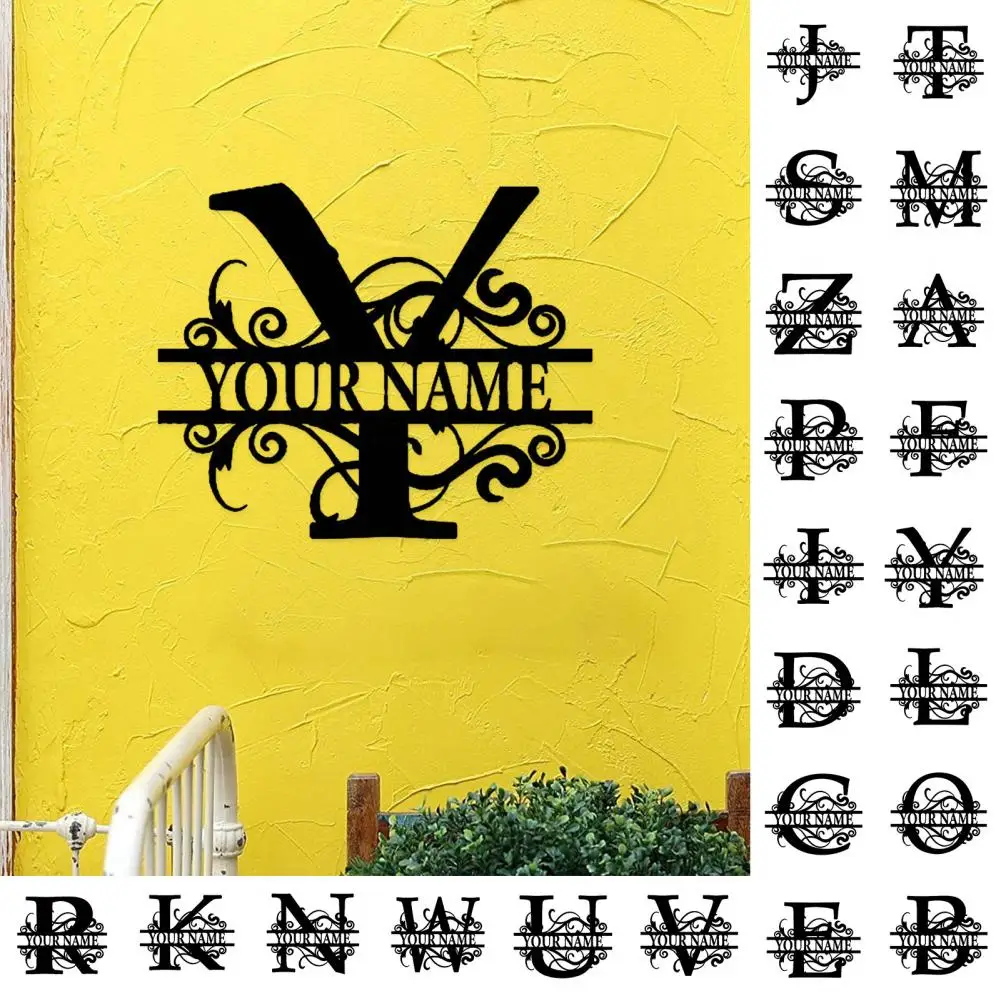 Metal-Name-Sign-26-Letters-Personalized-Monogram-Flowers-Last-Name ...