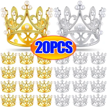 20/1Pcs Mini Crown Cake Decoration Pearl Tiara Gold Silver Crowns Cake ...