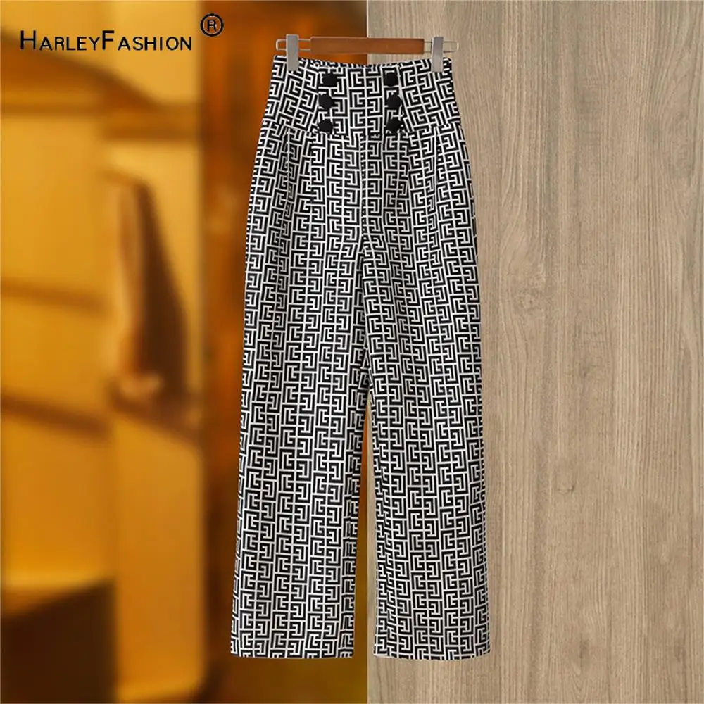 Europea-Style-Designed-Geometric-Patten-Lady-Office-Casual-Wear-Double ...