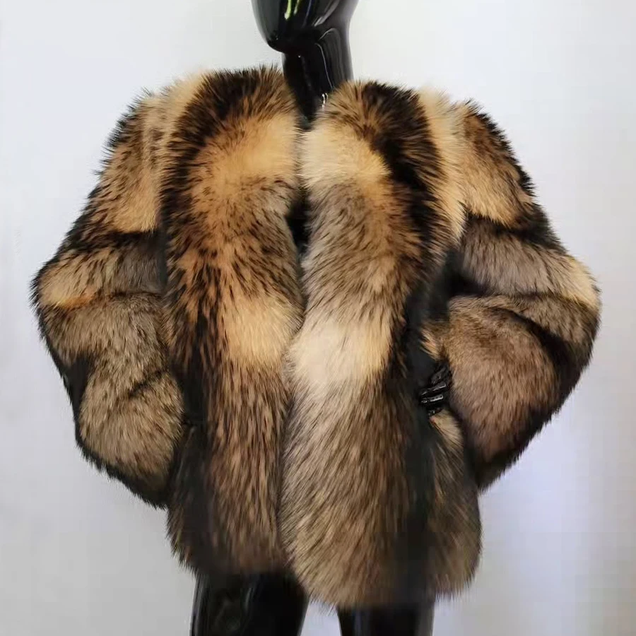 Natural Full Skin Raccoon Fur Jacket Real Raccoon Fur Coat With Hood ...