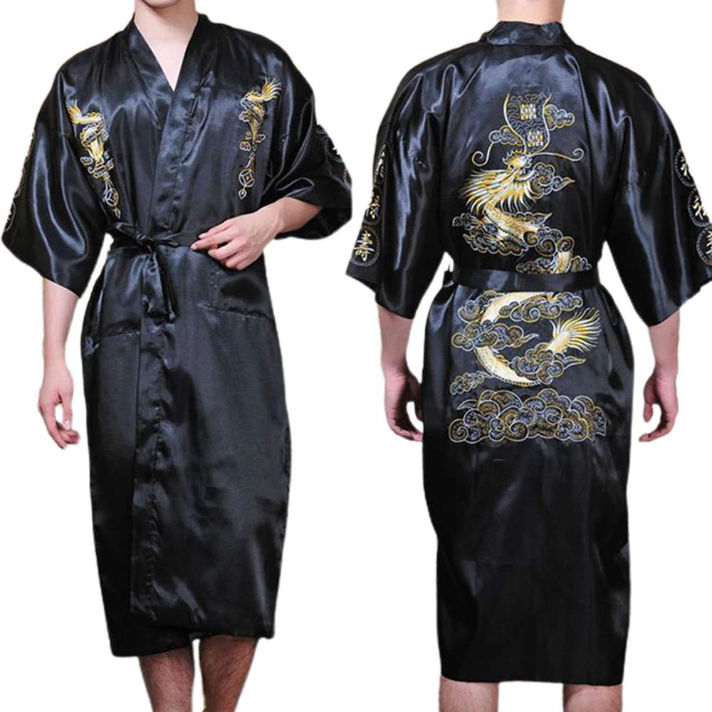 Men-Silk-Satin-Sleepwear-Chinese-Dragon-Kimono-Embroidery-Bathrobe ...