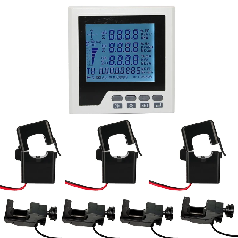 3 phase electric multifunction panel meter with ampere clamp and ...
