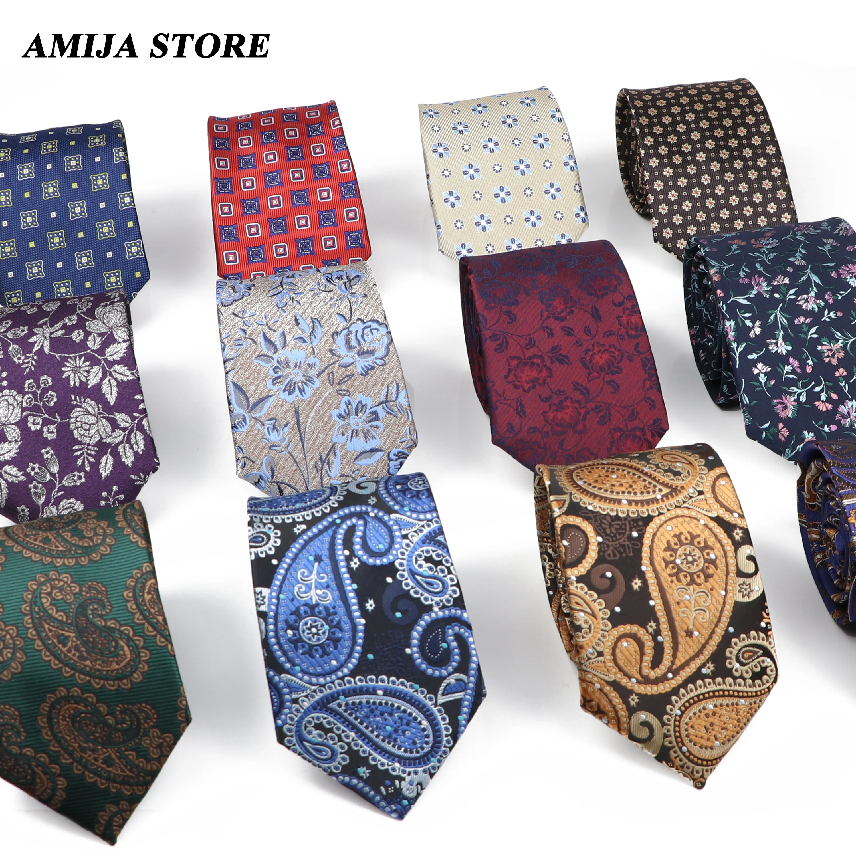 Luxury Man Paisley Jacquard Striped Necktie Polyester Male Tie With ...