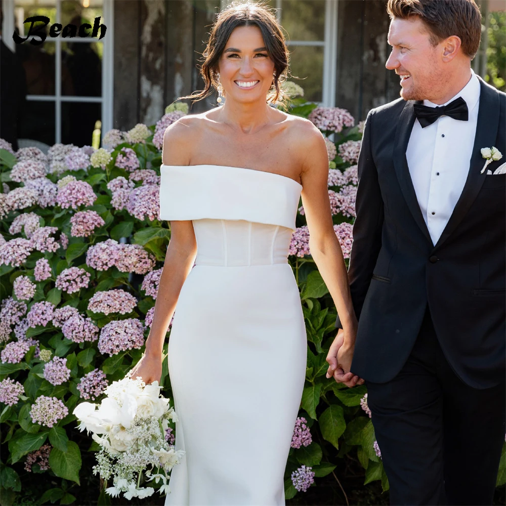 BEACH-Off-The-Shoulder-Strapless-Mermaid-Wedding-Dress-For-Women-Simple ...