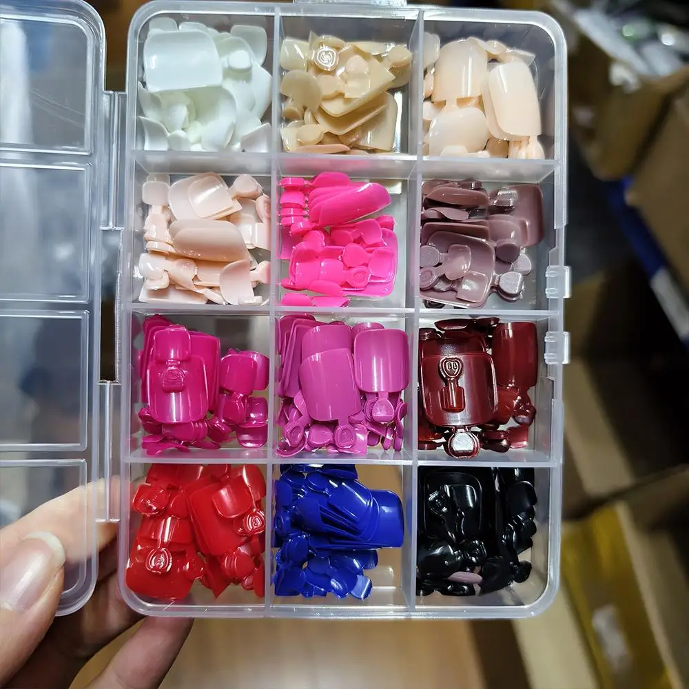 12Colors(288Pcs) Short Square Fake Toe Nails Solid Color Press On ...