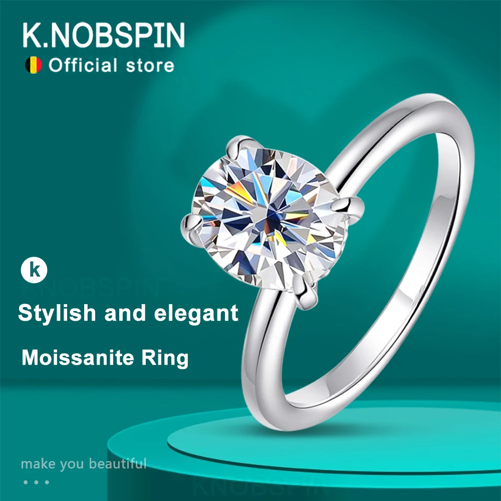 KNOBSPIN D VVS1 Oval Moissanite Rings 4 Prong Setting Classic Trendy Women Engagement Wedding ...