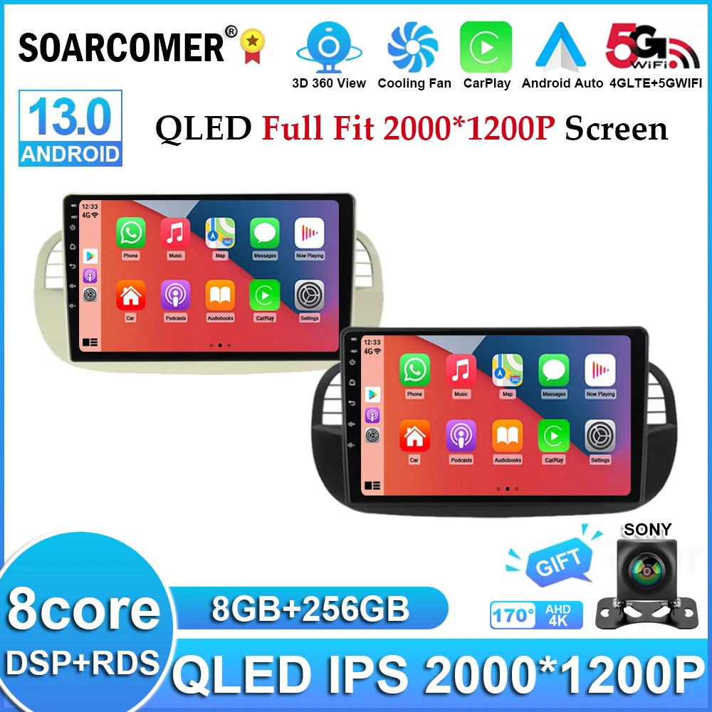 Android 13 para fiat 500 2007 2014 carplay android auto media viedo ...
