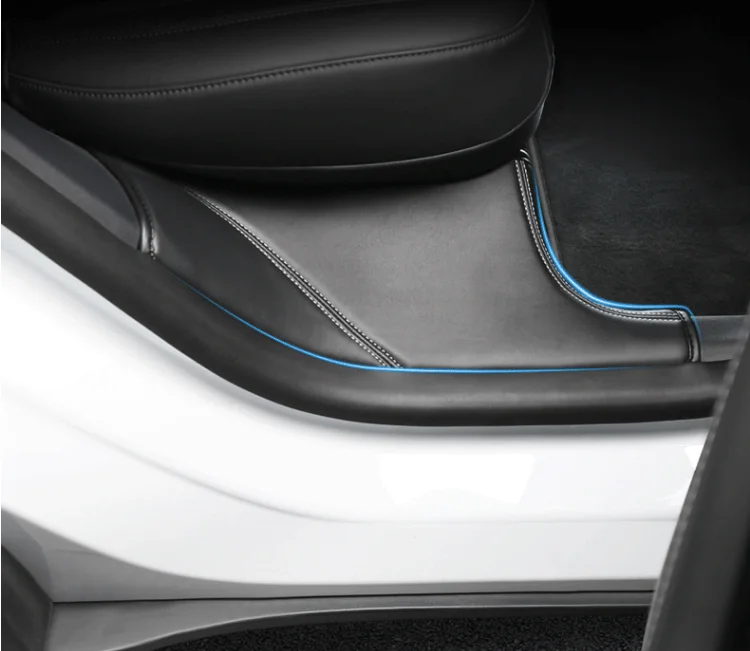Car Door Sill Protector For Tesla Model Y 3 Leather Protective Strip ...