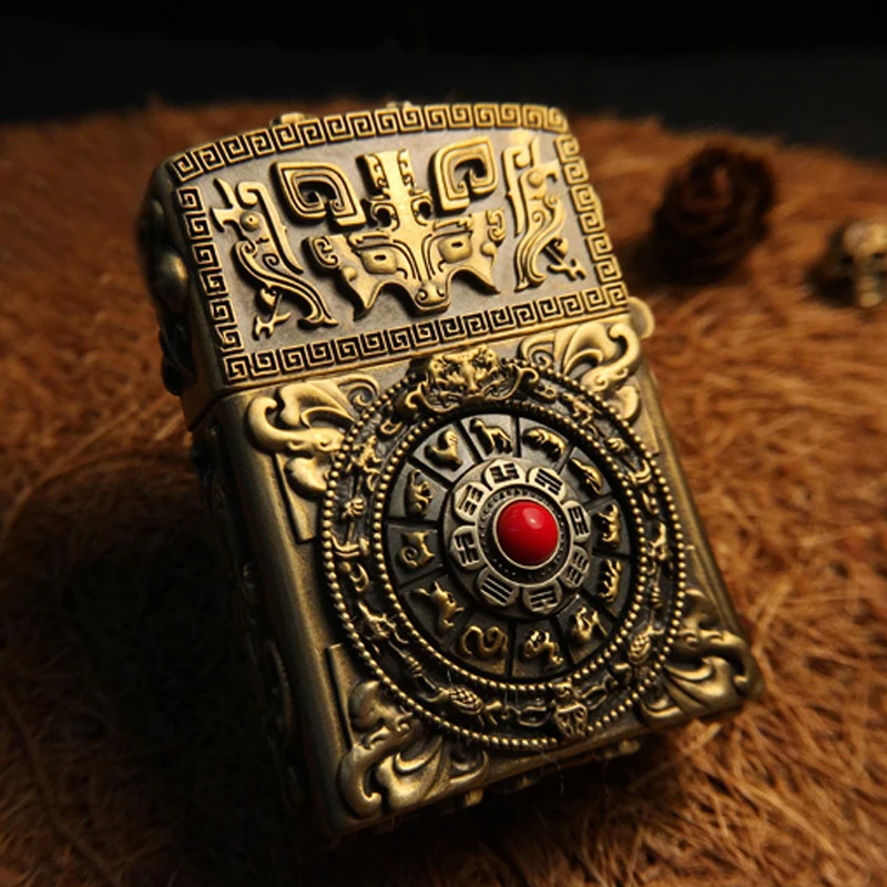 Metal-Casos-Shell-Budismo-Estilo-Gyro-Rotatable-Isqueiro-Armazenamento ...