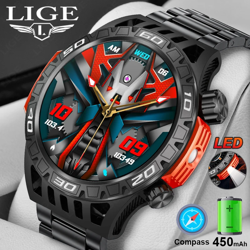 LIGE-Compass-LED-Torch-Smart-Watch-450-mAh-Battery-Heart-Rate-Blood ...