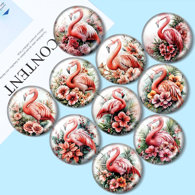 Flamingo Floral Clipart 10pcs 12mm/16mm/18mm/25mm Round Photo Glass ...