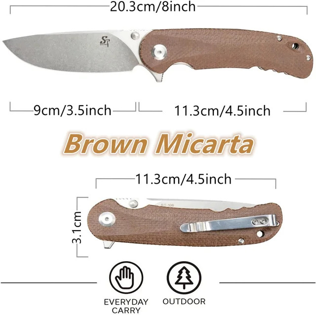 Sitivien Real D2 New ST106 Ball Bearing Flipper Micarta Hunting Kitchen ...