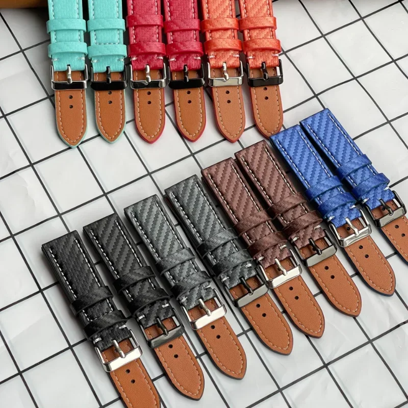 18mm 20mm 22mm 24mm Leather Watch Band for Omega Carbon Fiber Patterned ...