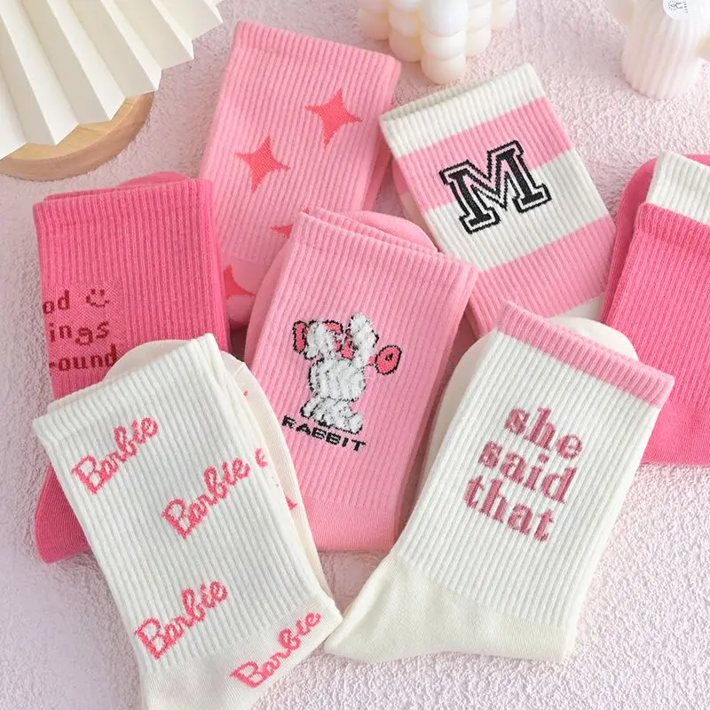 Kawaii-Miniso-Series-Barbie-Pink-Girl-Medium-Tube-Socks-Cute-Cartoon ...
