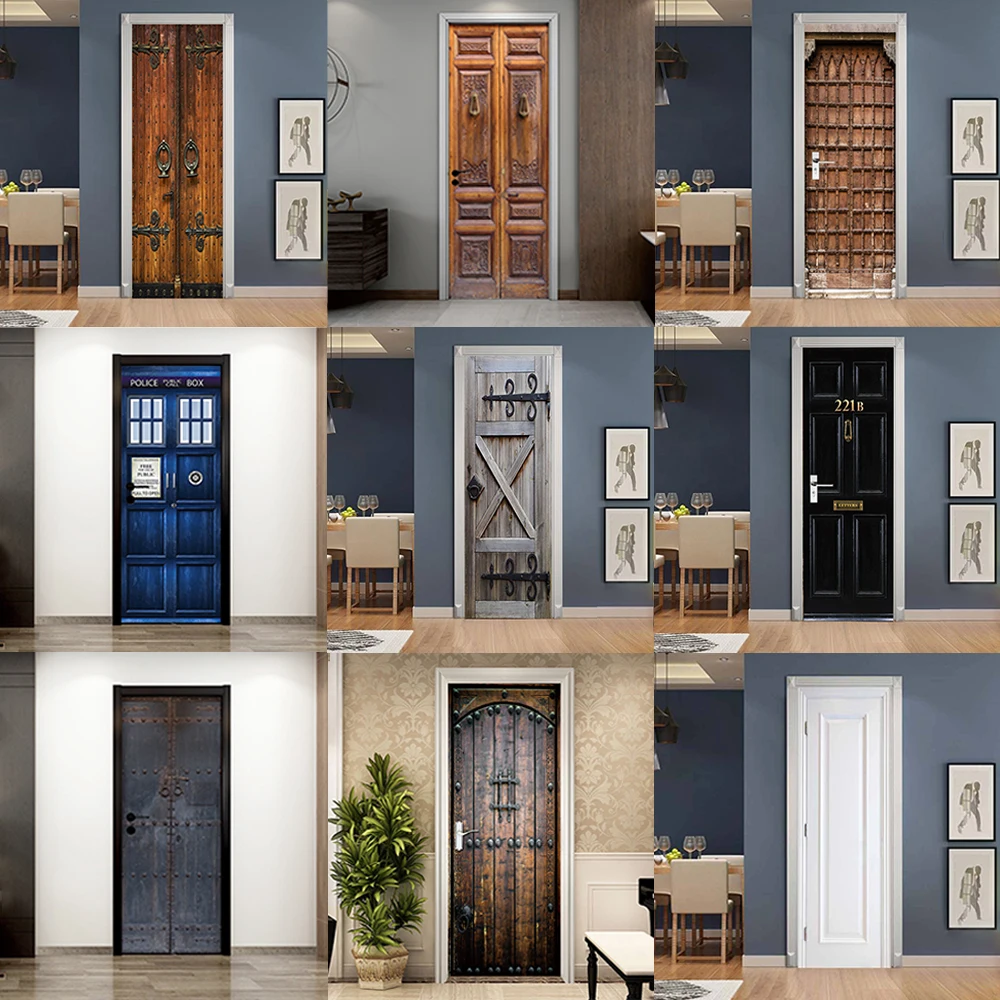 Self-Adhesive-Door-Stickers-Wood-Grain-DIY-Retro-Wooden-Doors-Sticker ...