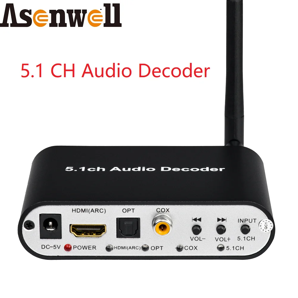 Decodificador de áudio Dolby 5.1 DTS, SPDIF, Toslink, HDMI, ARC, Coaxial, USB, FAT32, Bluetooth ...
