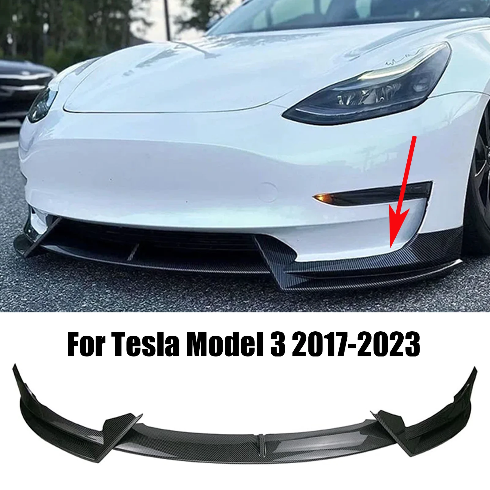 For Tesla Model 3 2017-2023 Front Bumper Splitter Spoiler Lip Guard ...