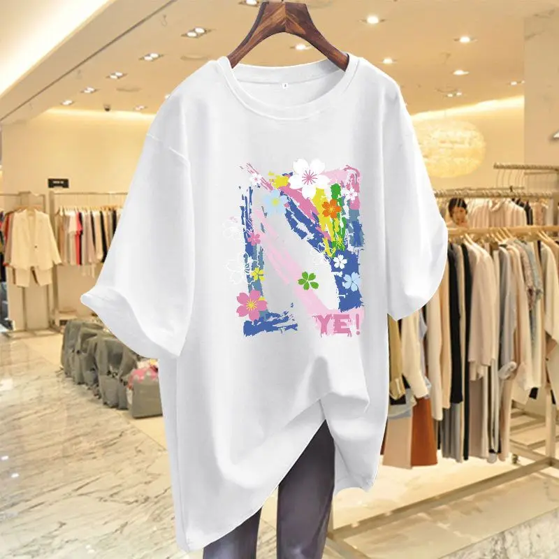 T-shirt-imprim-d-contract-pour-femme-manches-courtes-col-rond-pulls ...