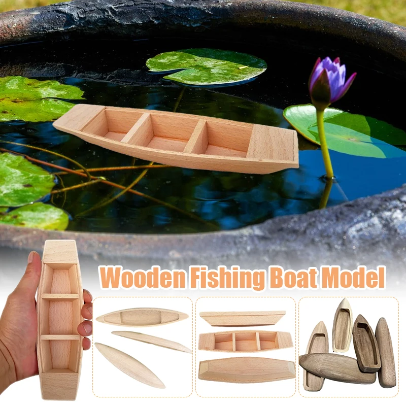 Wood Fishing Boat Model Crafts Fish Pond Floating Wooden Mini Boat ...