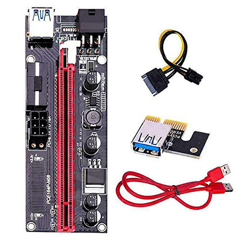PCI E 라이저 카드 듀얼 LED 표시기, PCIE 1X 16X 어댑터 확장, 6 핀 4 핀 USB 3.0 케이블, 그래픽 ...