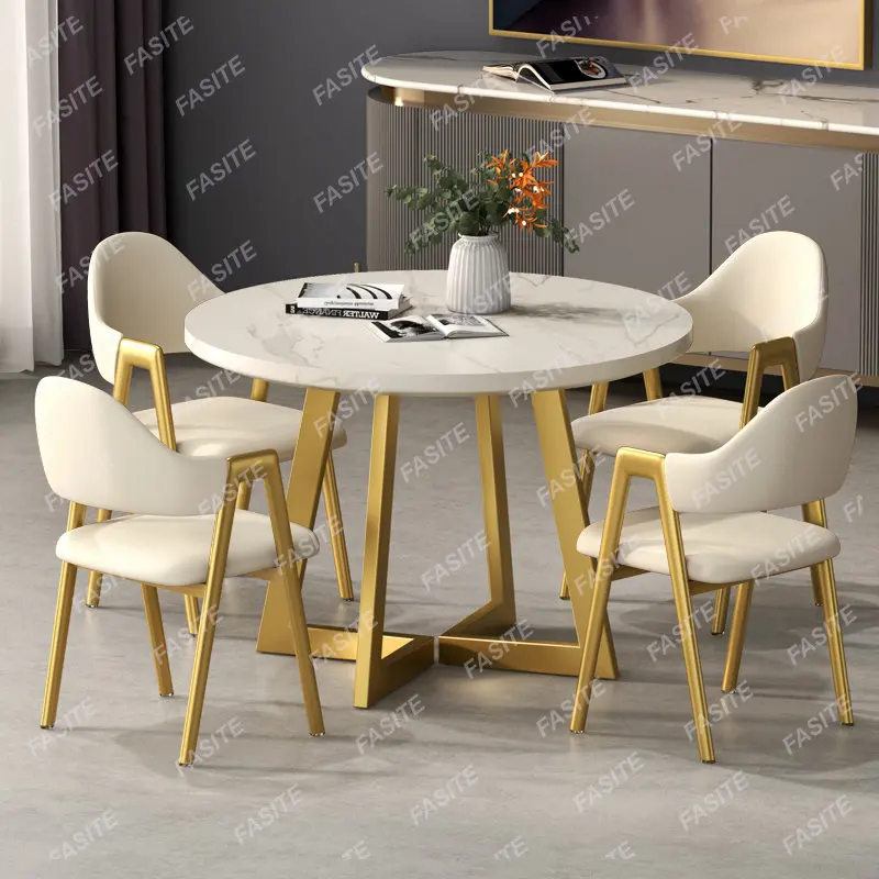 Round Set Dining Tables Living Room Retractable White Luxury Dining ...