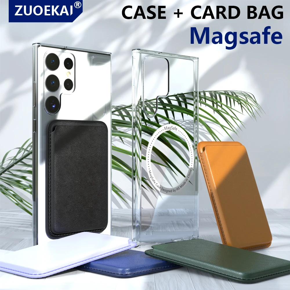 Caso Transparente Magnético Para Samsung, Carregamento Sem Fio, Titular Do Cartão, Magsafe, S23 ...