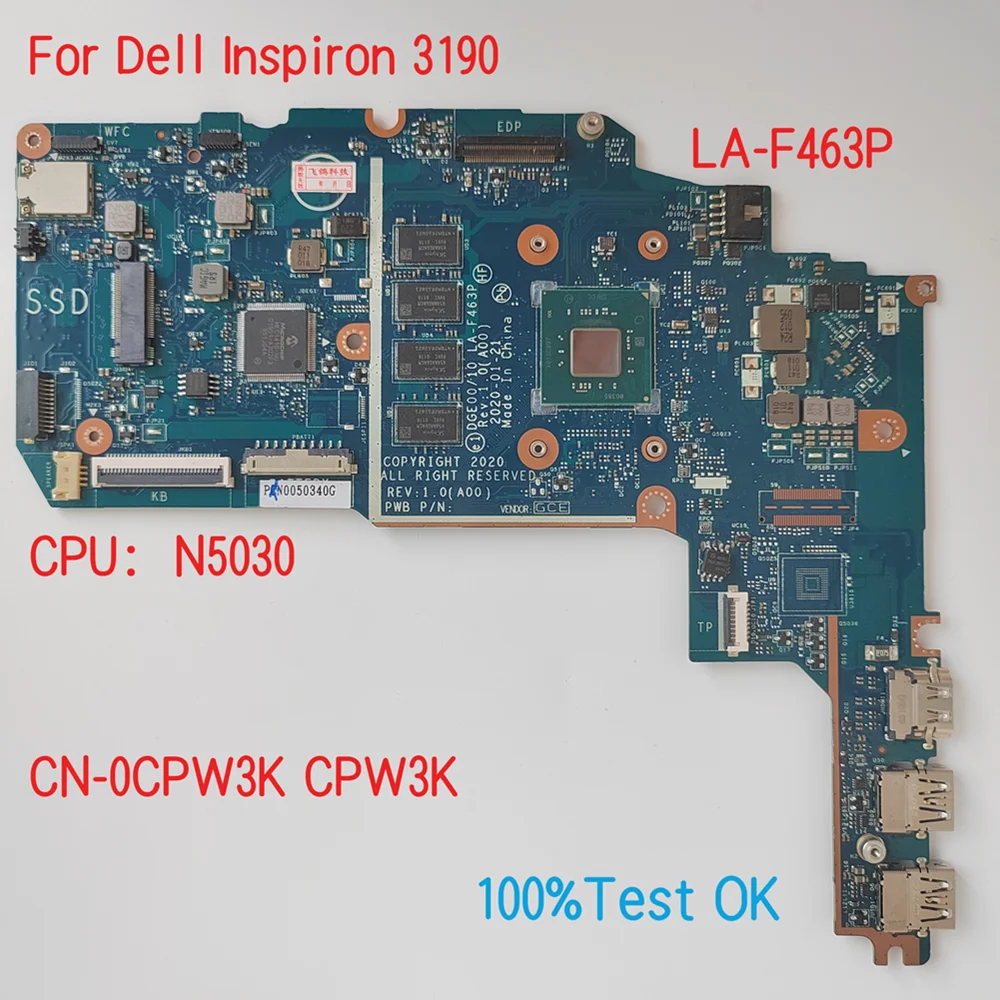 LA-F463P-For-Dell-Inspiron-3190-Laptop-Motherboard-CPU-N5030-N4120-CN ...
