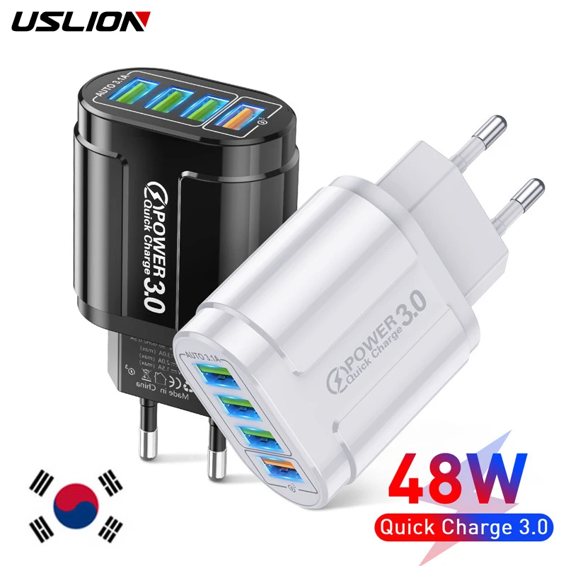 USLION 4 Ports 48W USB Charger Fast Charge QC 3.0 Wall Charging For ...