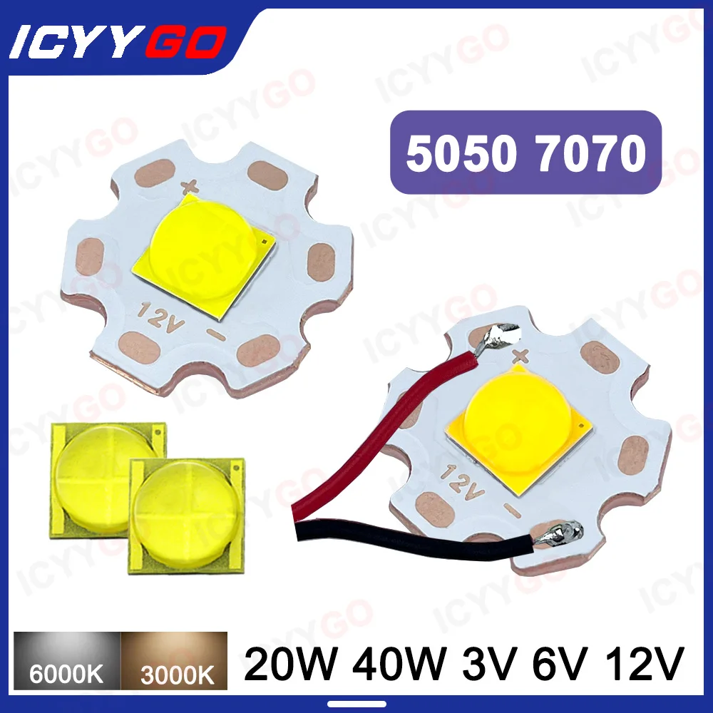 LED COB 손전등 자동차 조명, 다이빙 스포트라이트, 스포트라이트, 헤드라이트 소스, LED 램프 구슬, 20W, 40W ...