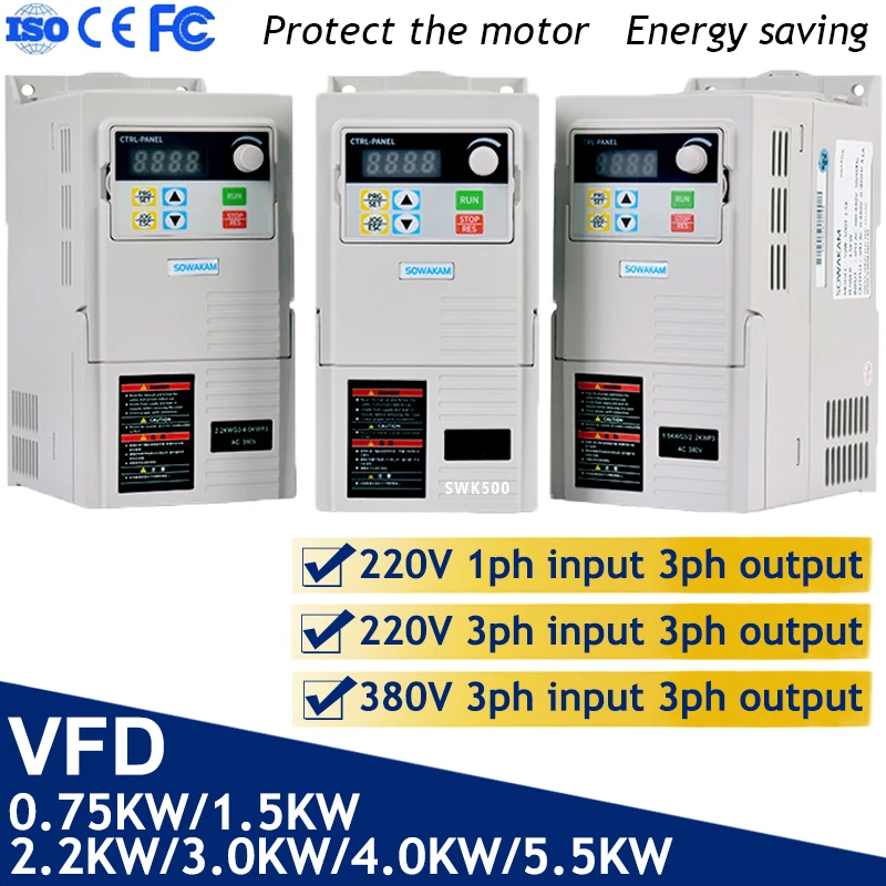 VFD 인버터 0.75KW/1.5KW/2.2KW/3.0KW/4.0KW/5.5KW 가변 주파수 속도 제어 드라이브 220V 380V 모터 가변 주파수 속도 거버너 가변 주파수 ...