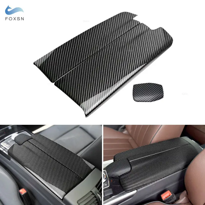 Carbon-Fiber-Texture-Bright-Black-Car-Styling-Console-Armrest-Box-Frame-Trim-Cover-For-Mercedes ...