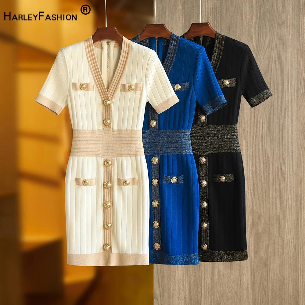 3-Colors-Gorgeous-Black-Blue-White-Short-Sleeve-V-neck-Gold-Thread ...