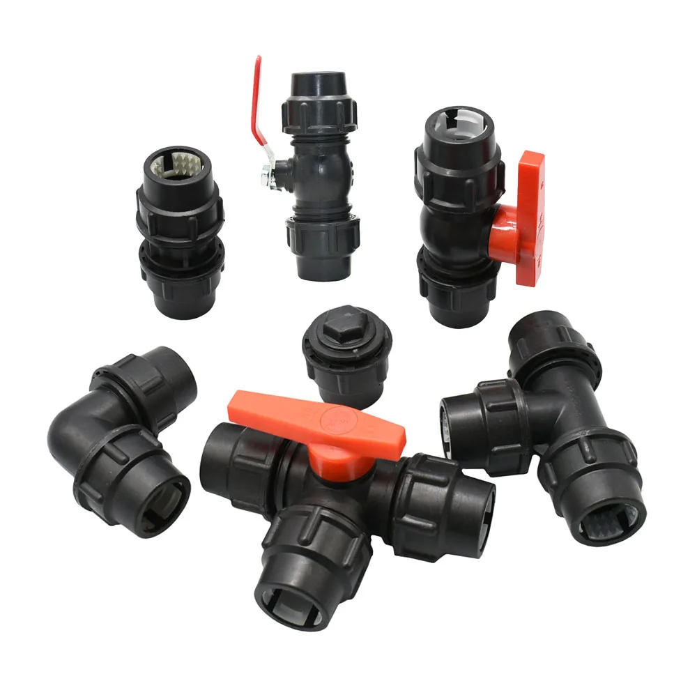 Black-20-25-32-40-50-63mm-Plastic-PE-Tube-Connector-Tap-Tee-Water ...