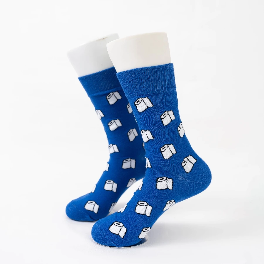 MYORED 1 pair of Autumn and winter new full print blue roll paper men's ...