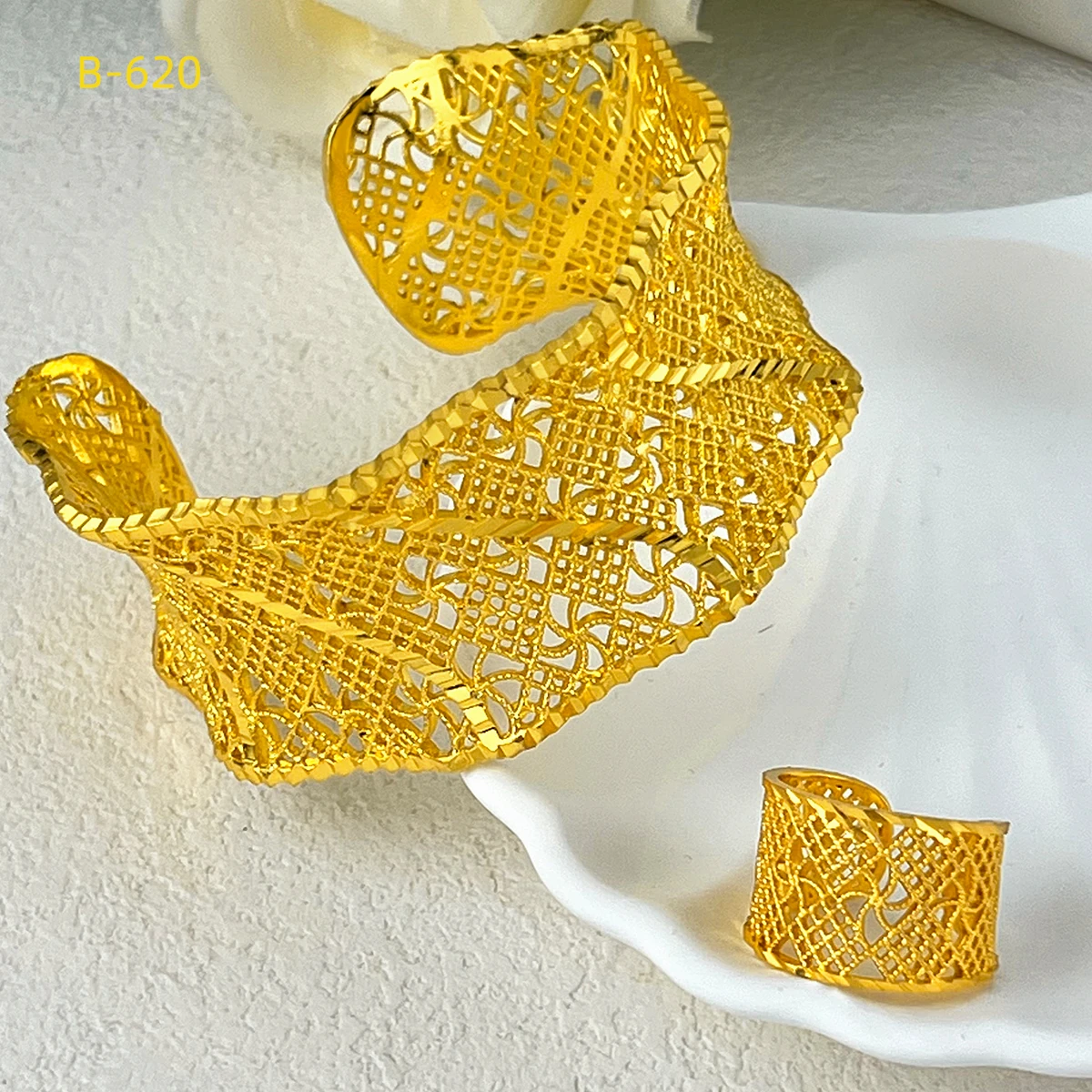 ANIID-Dubai-24K-Gold-Color-Cuff-Bangle-With-Ring-For-Women-Arabic ...