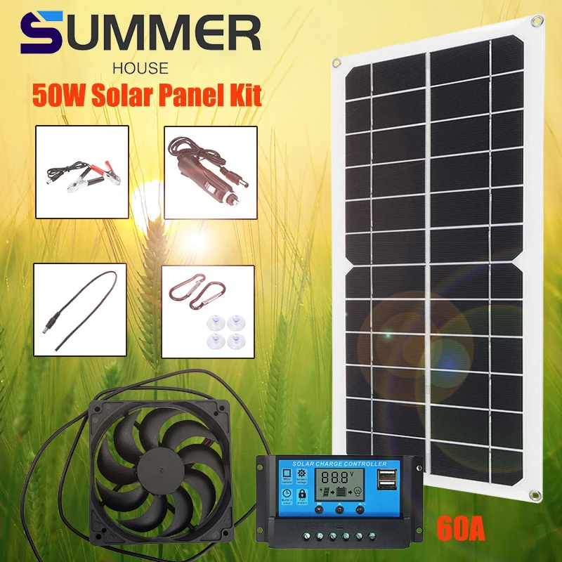 50W Solar Panel Kit Complete 12V USB With Controller Solar Cells Panel ...
