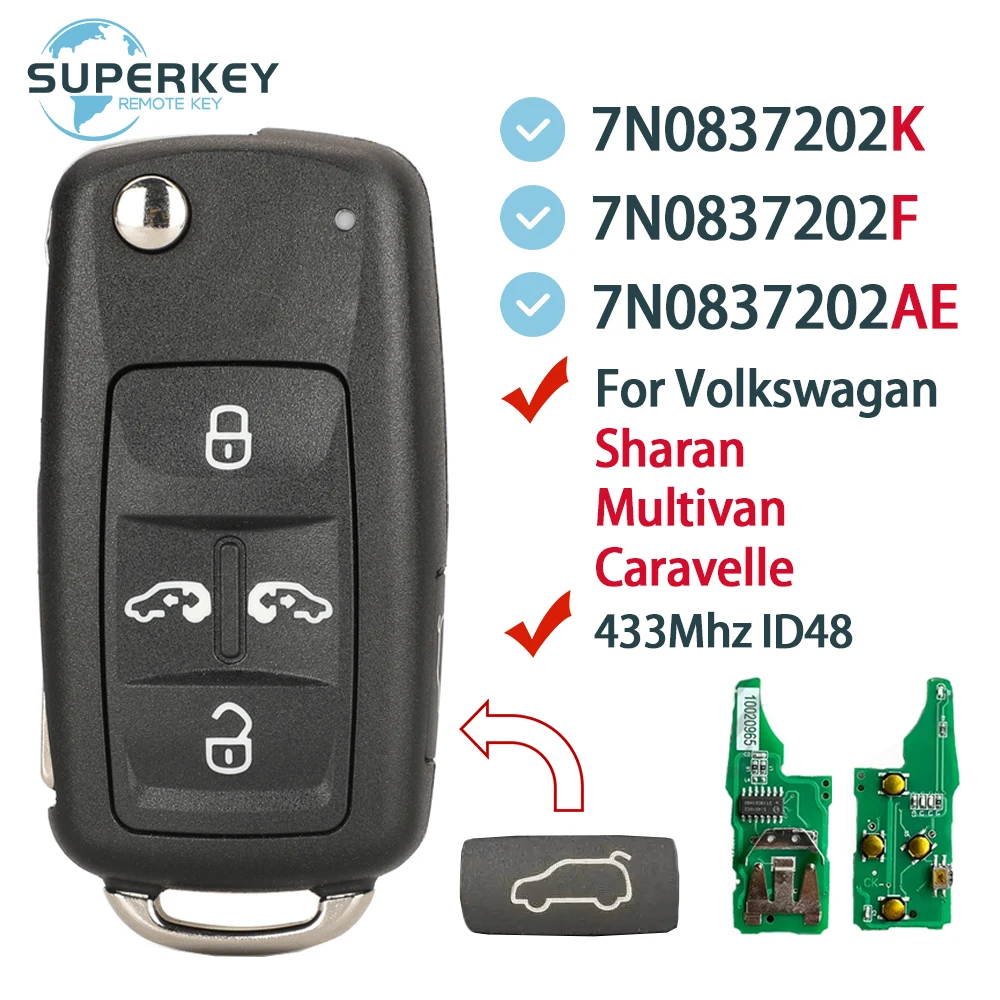 For-VW-Volkswagan-Sharan-Multivan-T5-Caravelle-5-Buttons-Remote-Car-Key ...
